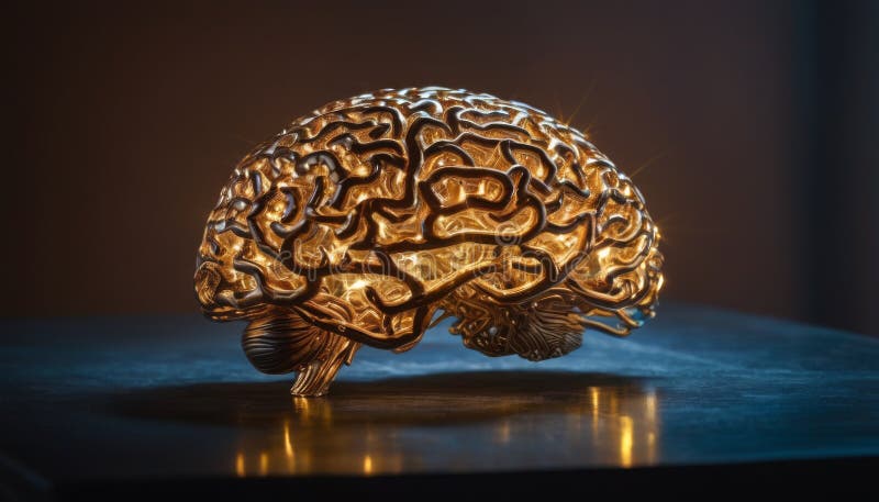 Abstract Golden Brain Sculpture Stock Photo - Image of neurology ...