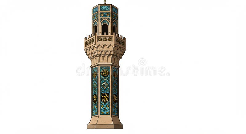 Intricately Designed Minaret Featuring a Tall, Slender Structure with a ...