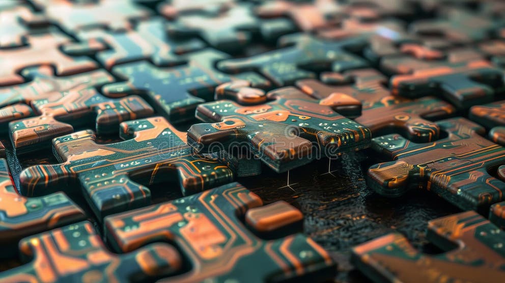 Intricately Designed Puzzle Pieces with Circuit Patterns Symbolizing ...