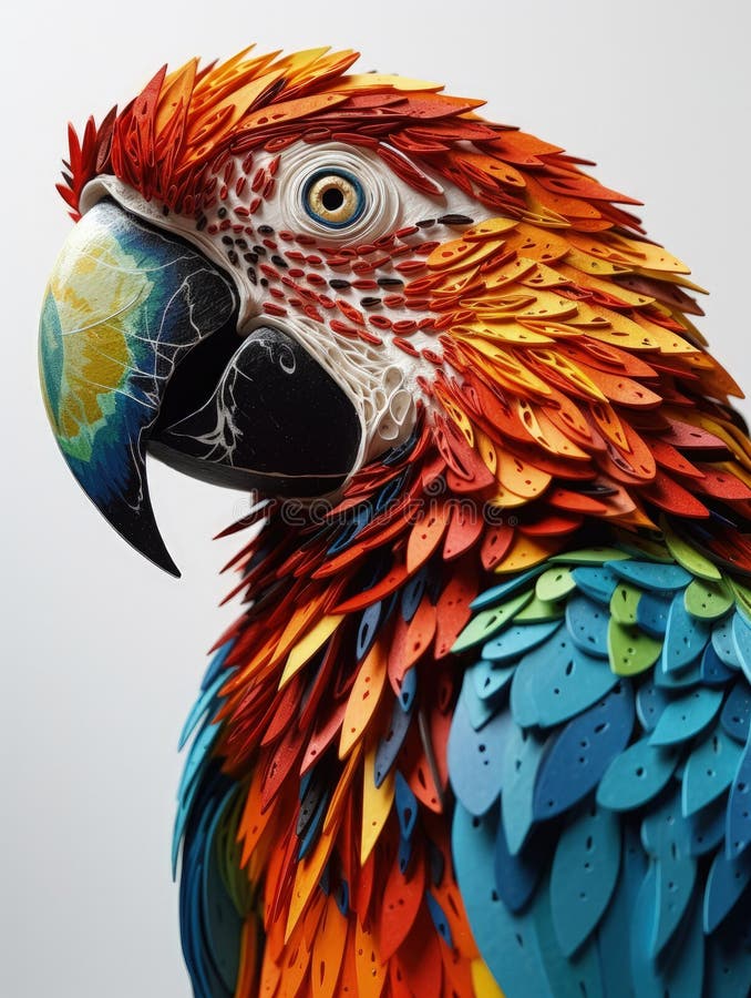 Intricately Designed Quilling Paper Macaw on Bright White Background ...