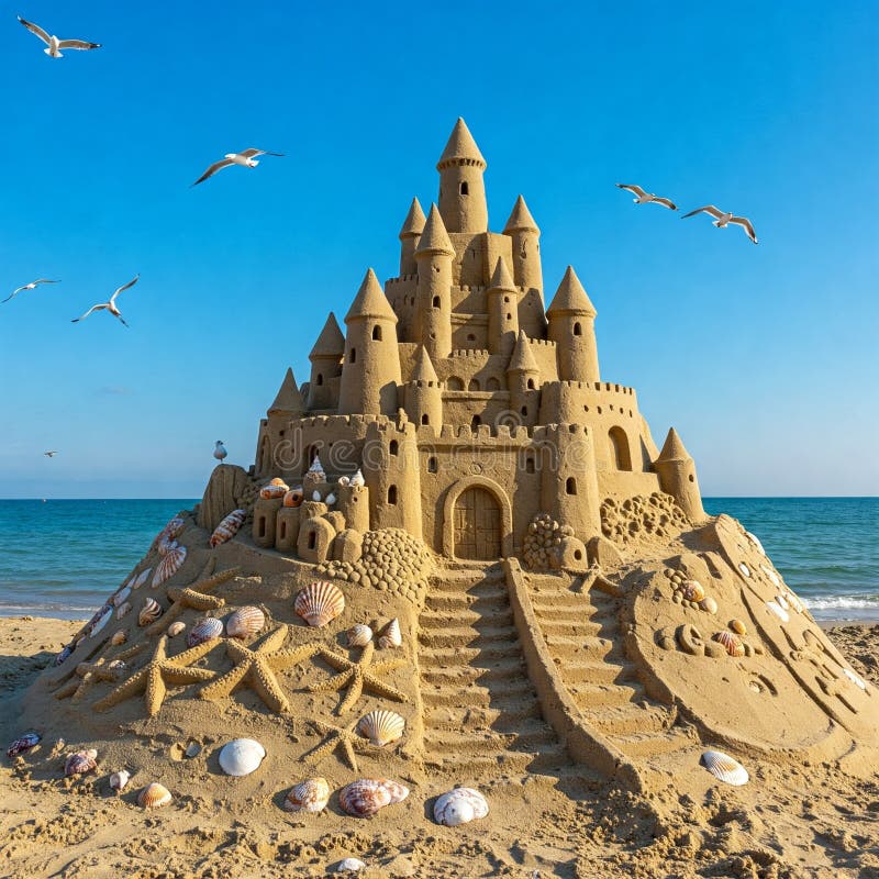 Sand castle by the sea stock illustration. Illustration of prasat ...