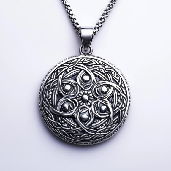 Intricately Designed Silver Pendant with Celtic Knot Patterns ...