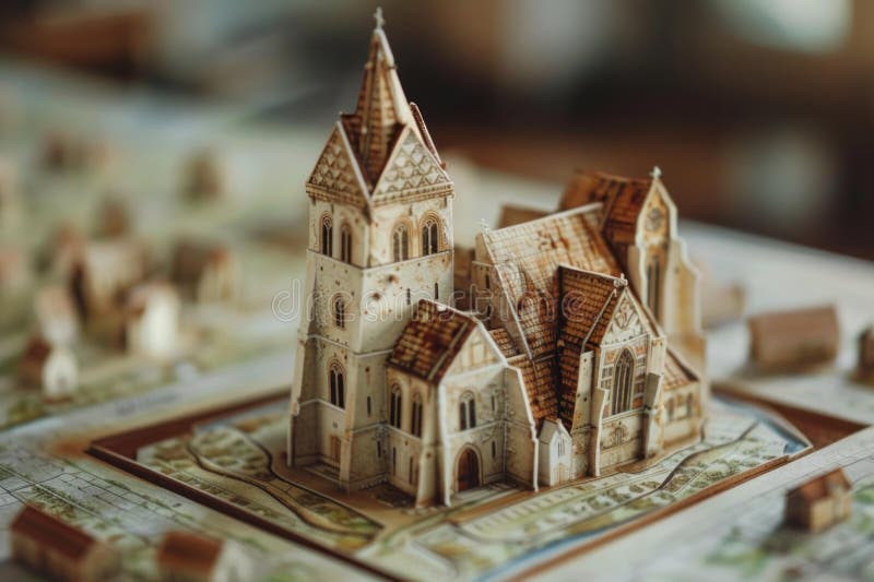 Miniature Cathedral Model on Map Background Stock Photo - Image of ...
