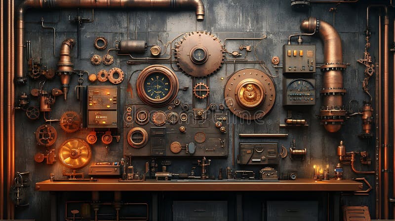 Detailed Steampunk Control Panel Displaying Intricate Clockwork and ...