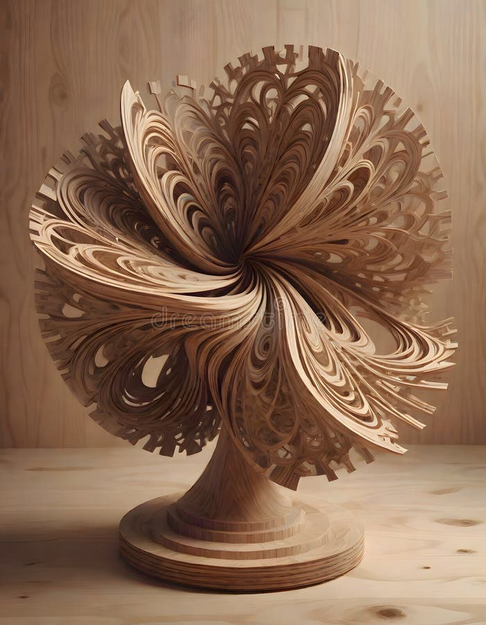 Intricately Handcrafted Wooden Sculpture with Complex Radial Design ...