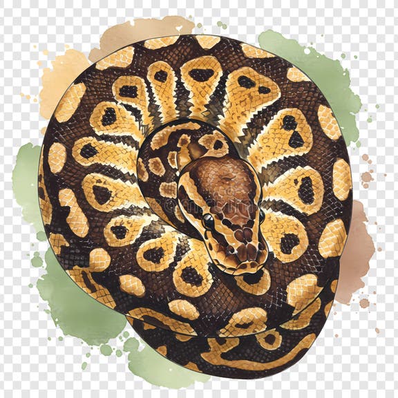 Intricately Patterned Ball Python Illustration with Coiled Body and Transparent Background Stock ...