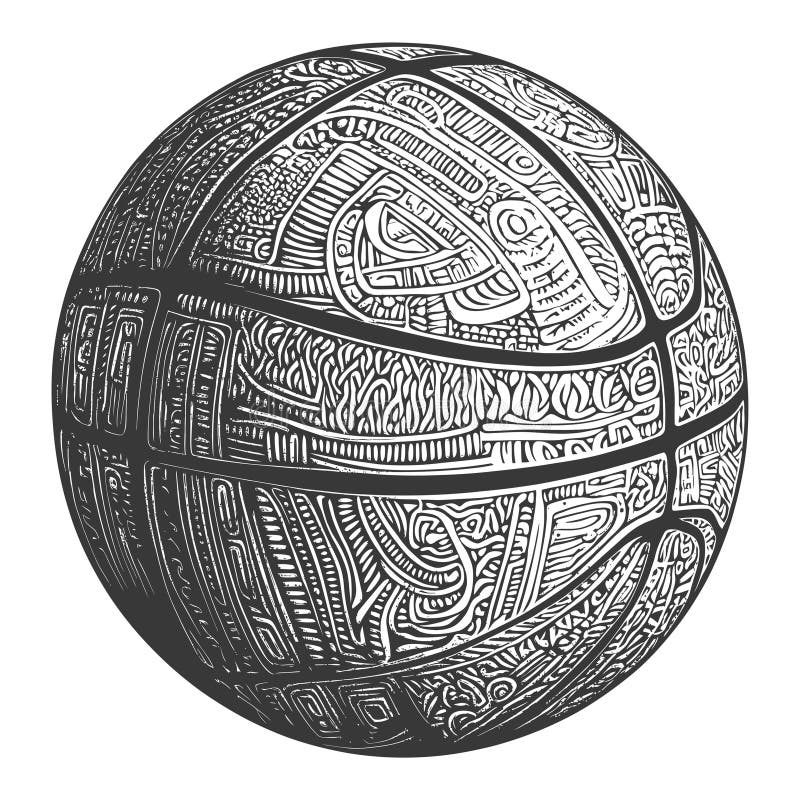 Intricate Ornamental Basketball Design, Hand-Drawn Zentangle Style ...