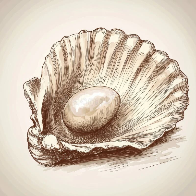 Intricately Sketched Open Shell with a Lustrous Pearl Inside Stock ...