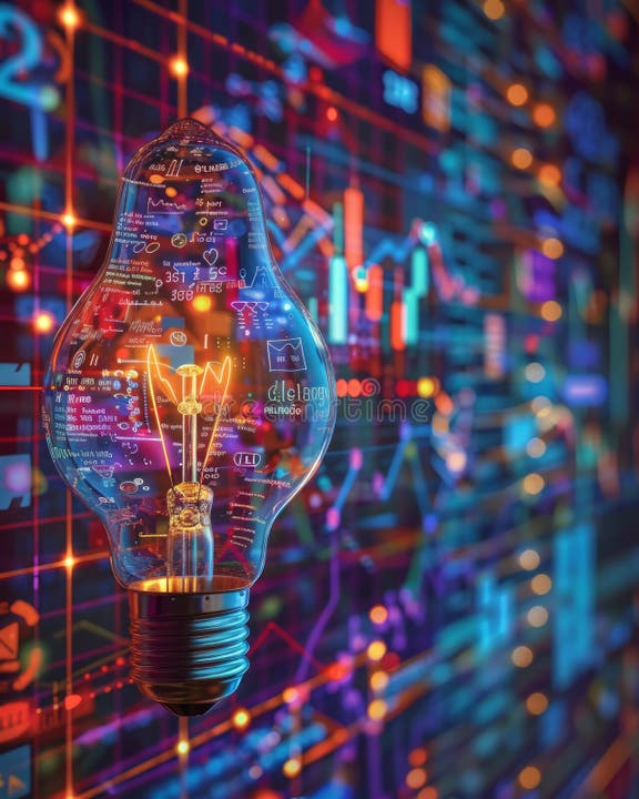 Abstract Digital Innovation Concept Illuminated Light Bulb with ...