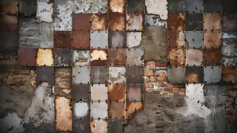Vintage Worn Patchwork Tiles on Concrete Wall Background Stock ...