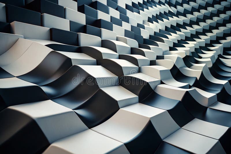 Intriguing Black and White Abstract 3D Render Dynamic Wave Boxes Create ...