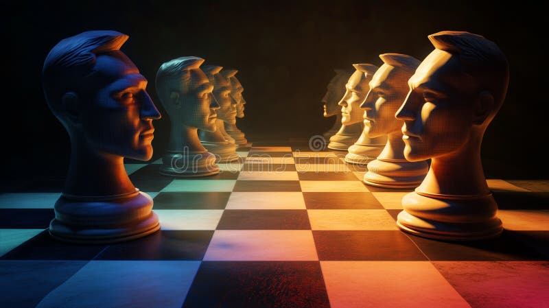 Intriguing Chessboard Featuring Oversized CEO Faces Creating a Surreal ...