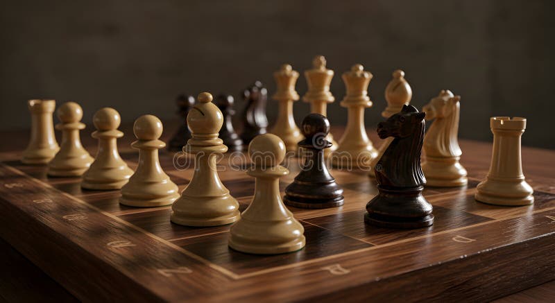 Intriguing Chessboard Setup: a Strategic Game in Progress, Wooden Chess ...