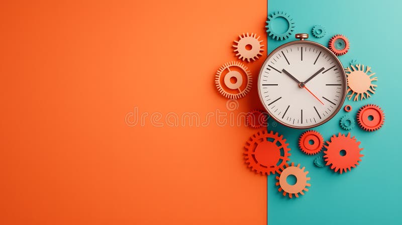 Intriguing Clock Design with Interlocking Gears on Vibrant Orange and ...