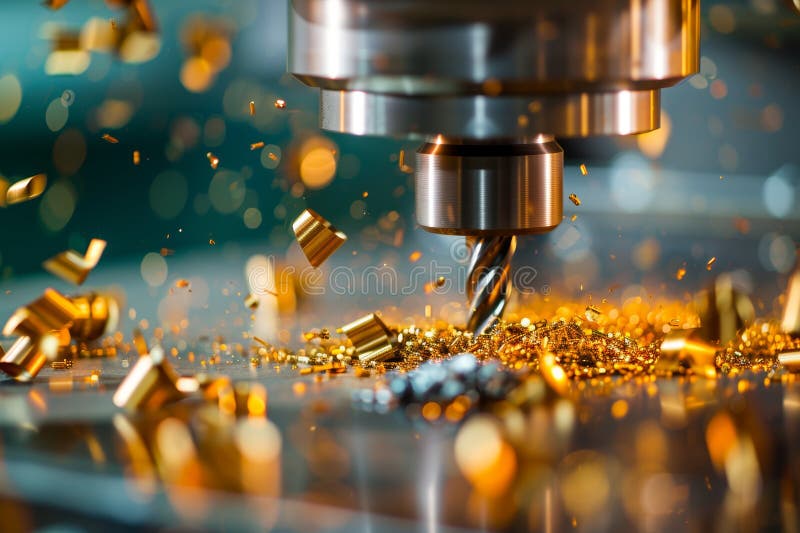 Intriguing Close Up Cnc Machine Drill Head in Action on Green Screen ...