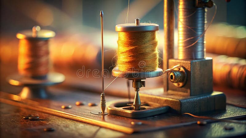Intriguing CloseUp of a Sewing Machine Needle and Thread in Warm ...