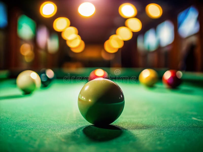 Intriguing Closeup of a Single Pool Cue Ball on a Green Felt Table in ...