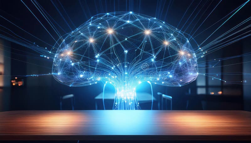 Intriguing Composition of a Human Brain Placed on a Wooden Table ...