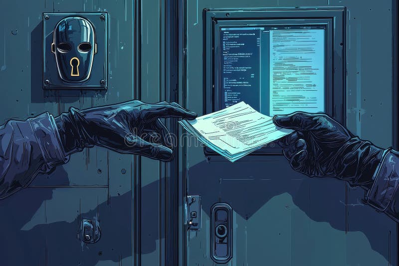 Secure Document Exchange Depicting Two Gloved Hands with Encrypted ...