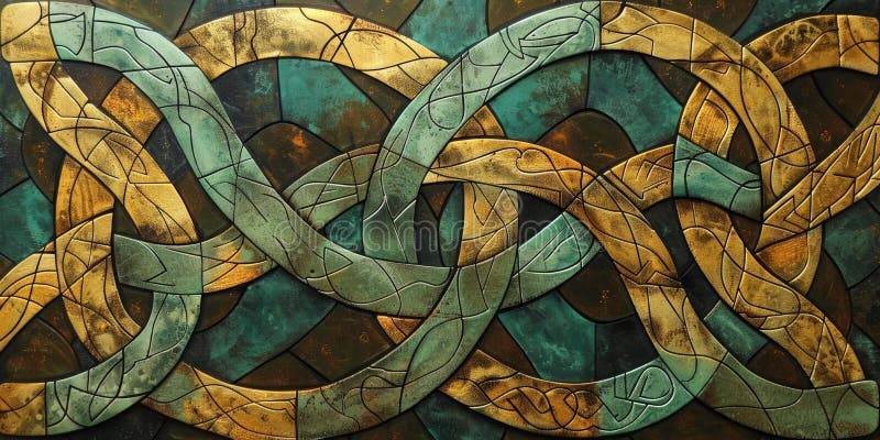 Intriguing Design with Green and Gold Circular Elements in Abstract ...