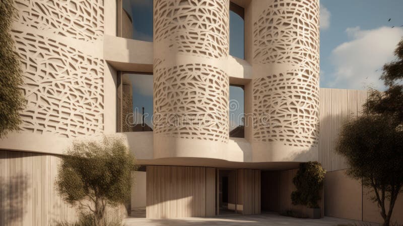 An Intriguing Design with a Modular Facade in Muted Beige Tones. AI ...