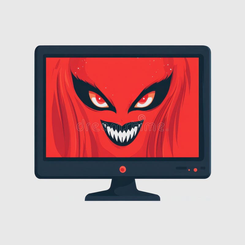 Digital Art Illustration of a Monstrous Face on a Computer Screen ...