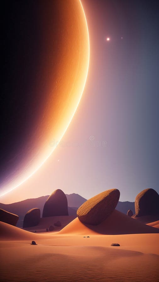 An Intriguing Digital Illustration of a Desert Landscape with a Planet ...