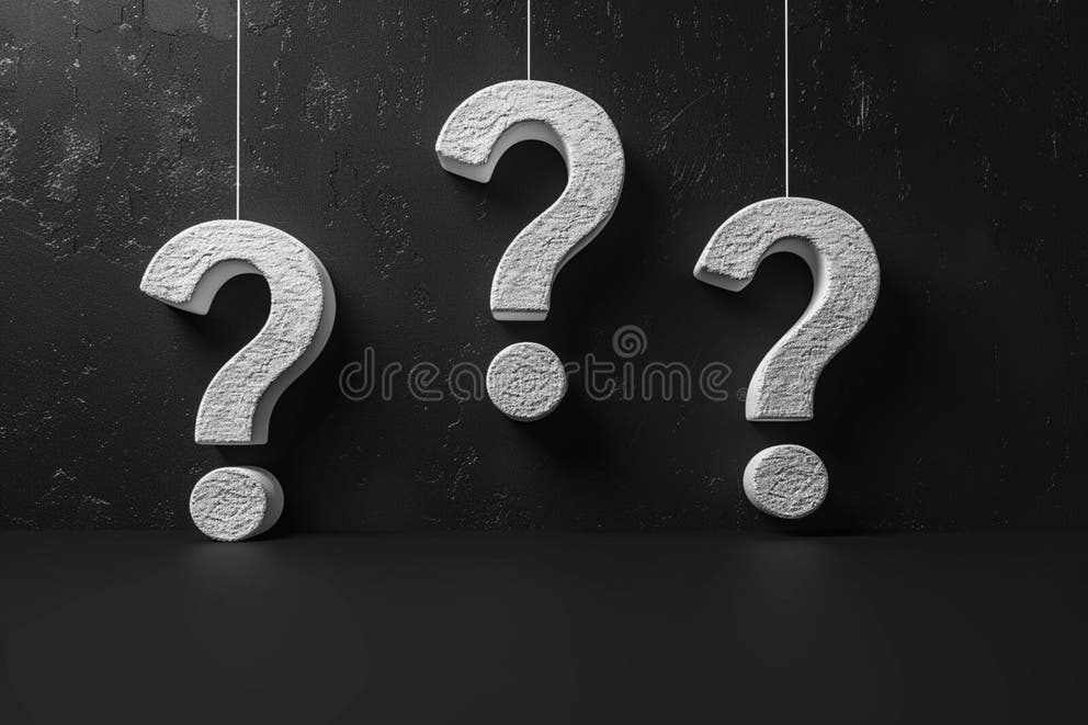 Intriguing FAQ Concept Three White Question Marks on Black Background ...