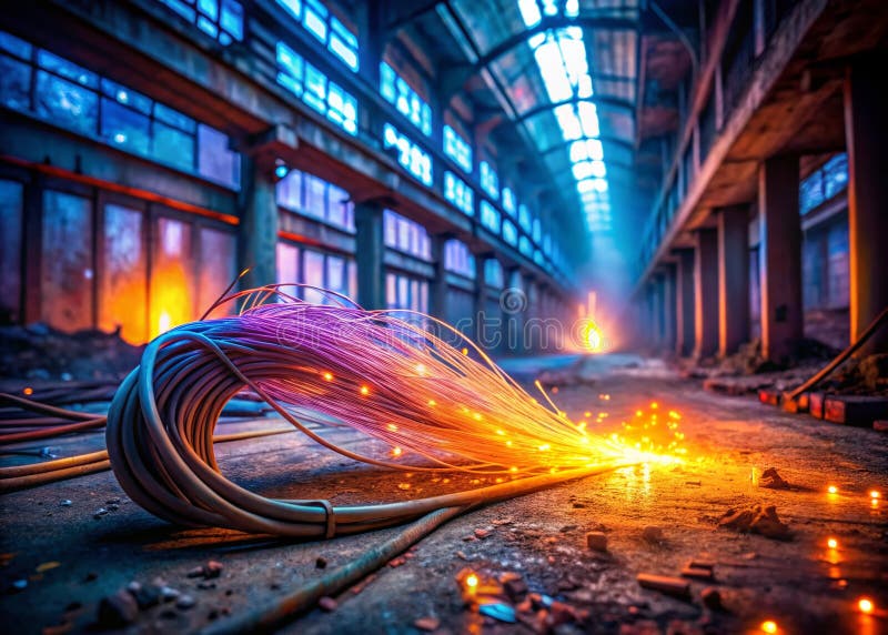 Intriguing Glow Fiber Optic Cable Detail in an Abandoned Urban ...