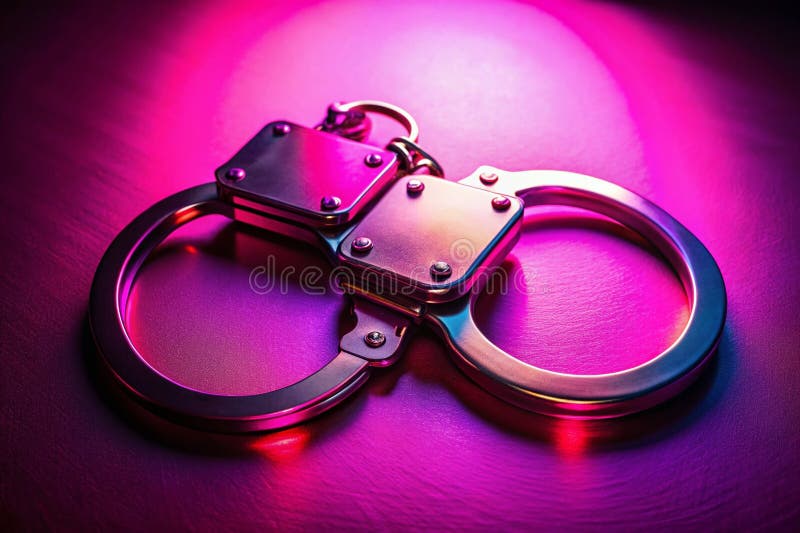 Intriguing Handcuffs Against a Dramatic Pink Background a LowKey Nighttime Stock Image for ...