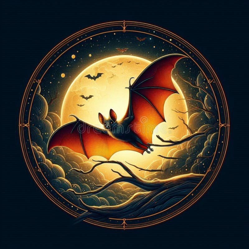 Mystic Shadows: Bat Around the Tree Stock Illustration - Illustration ...