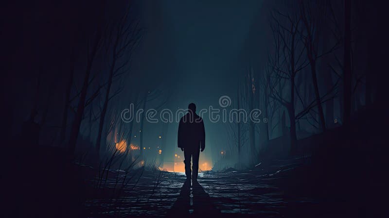 An Intriguing Illustration of a Mysterious Lonely Man Walking Alone in ...