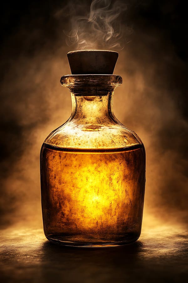 Smoking Potion Bottle with Glowing Amber Liquid Stock Illustration ...