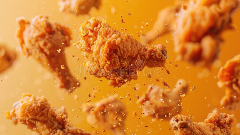 Intriguing Image of Fried Chicken Falling Down Stock Illustration ...