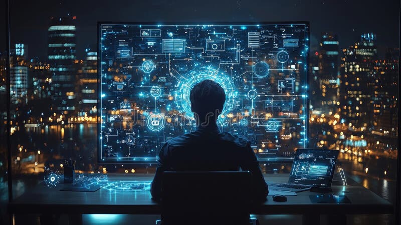 Exploring the Digital Realm: a Man Engaged in Technology at His Desk ...