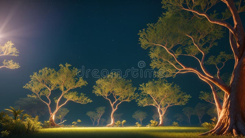 An Intriguing Image of a Night Scene with a Tree and a Bench AI ...