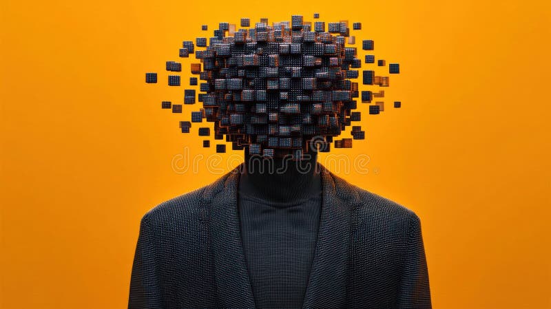 An Intriguing Image of a Person Whose Head is Composed of Digital Cubes ...
