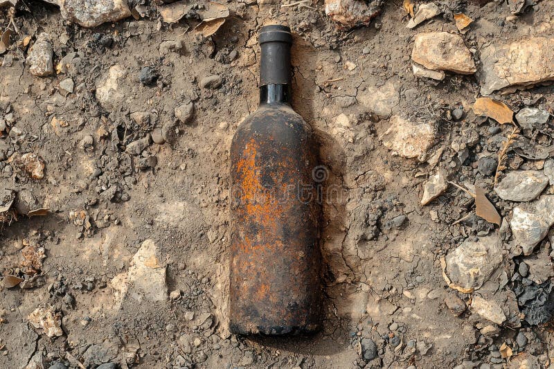 Ancient Wine Bottle with Etched Face Buried in Soil Stock Image - Image ...