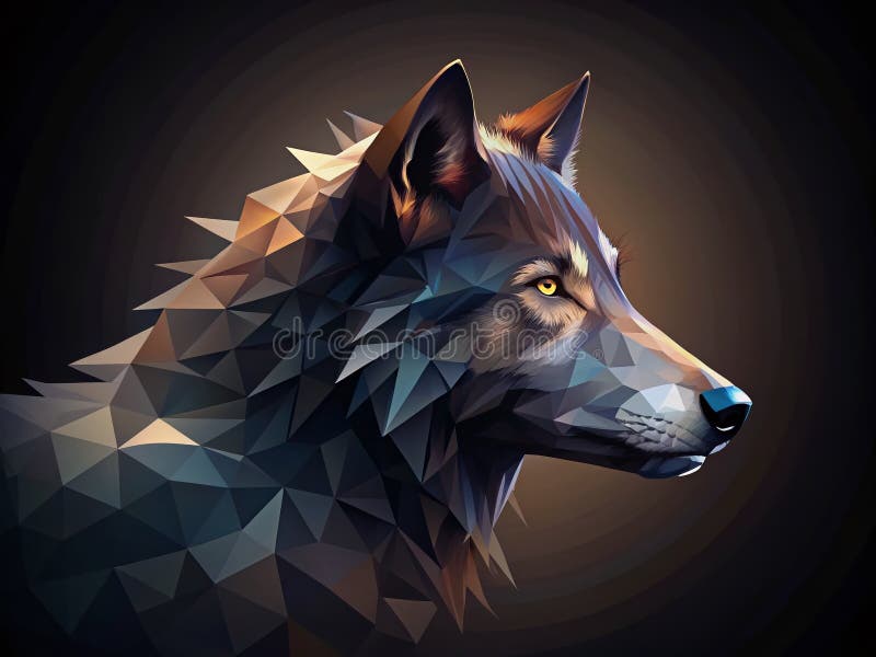 Intriguing LowPoly Black Wolf Head Profile Against a Deep Dark ...