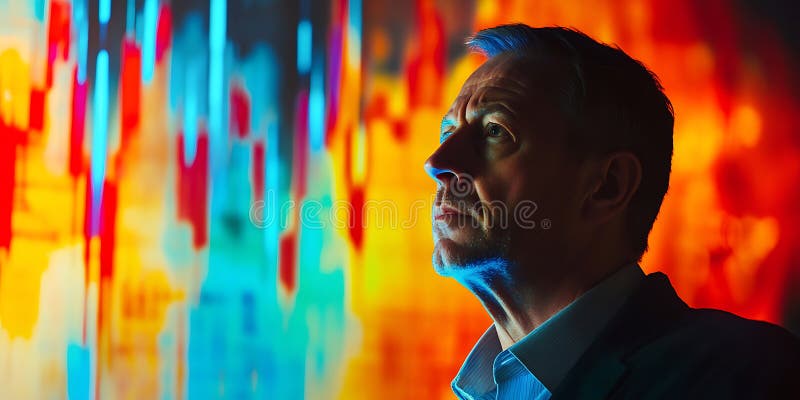 Intriguing Man Silhouette Against Vibrant Abstract Background Stock ...