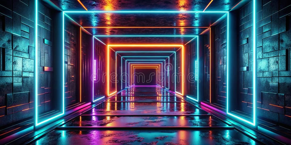 Intriguing Neon Rectangular Portal Tunnel a Generative AI Visualization ...