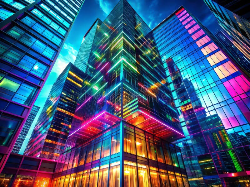 Intriguing Night Photography of a GlitchEffect Modern Building Facade ...