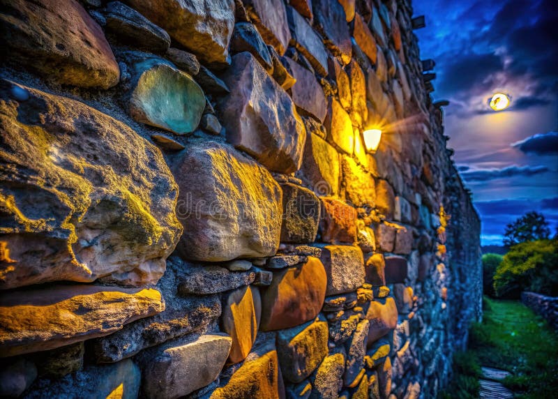 Intriguing Nighttime Texture of an Ancient Castle Stone Wall a Detailed ...