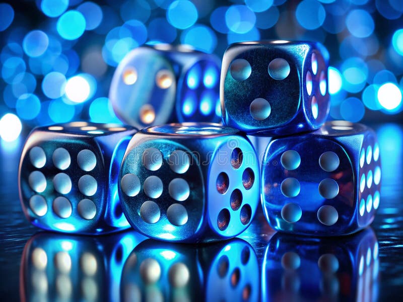 Intriguing Optical Illusion Five Blue Dice in a Surreal Depth of Field ...