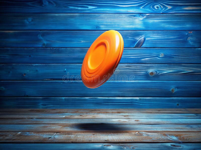 Intriguing Orange Disc Hovering Against a Deep Blue Wood Background an ...