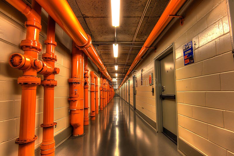 Intriguing Perspective of an Orange Piped Corridor: a Glimpse into ...
