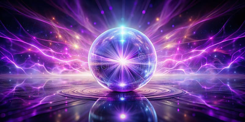 Intriguing Purple Energy Sphere Digital Core Radiating Light Rays and ...