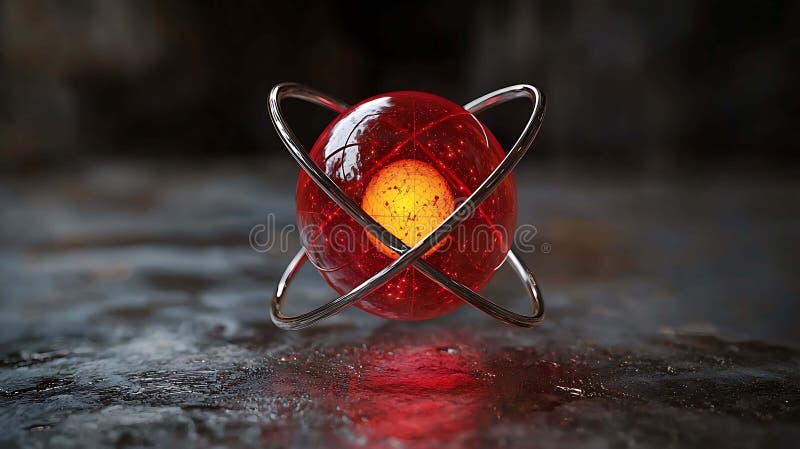 Intriguing Red Glass Sphere Encased in a Metallic Frame, Glowing from ...