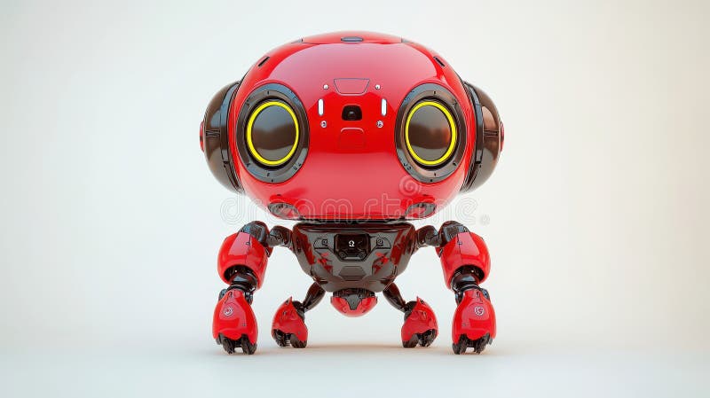Intriguing Red Robot with Big Eyes on White Background, Captivating ...