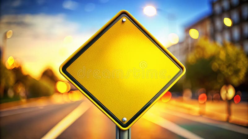 Intriguing Reflection on a Bright Yellow Road Safety Sign a CloseUp ...